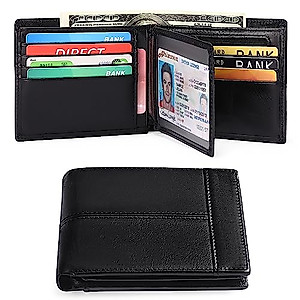 GOIACII Wallets for Men Genuine Leather RFID Blocking Bifold Wallet With ID Window and 16 Credit Card Pockets