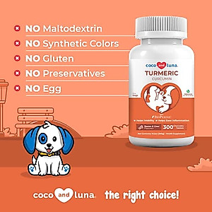 Turmeric for Dogs - Anti Inflammatory for Dogs - 300 Chewable Tablets - Curcumin and BioPerine, Antioxidant, Promotes Pet Mobility, Cardiovascular Health and Liver Health