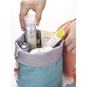 STAY GENT 4 Pieces Barrel Shaped Travel Makeup Bags, Large Capacity Soft Waterproof Portable Drawstring Cosmetic Bag