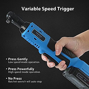 WISETOOL 20V Cordless Electric Ratchet Wrench Set,3/8" Power Ratchet Wrench Kit with 2-Pack 2000mAh Lithium-Ion Batteries,Max Torque 60N.m(44.25 ft-lbs),Variable Speed,9 Sockets and and Tool Bag