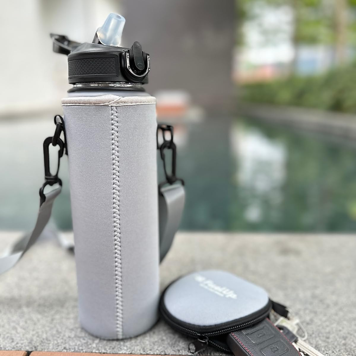 FuelUp Motivational Water Bottle Black with Sleeve, Flip Top Durable BPA Free Tritan Non-Toxic Frosted Bottle Perfect for Office, School, Gym and Workout