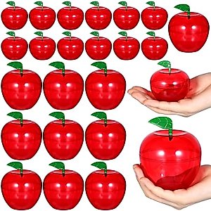 Tioncy 24 Pcs Plastic Apple Containers Christmas Decorations Red Apple Containers Bobbing Apple Teacher Apple Candy Cookie Jars Toy Containers for Gift Party Wedding Rosh Hashana Party(24 Pcs)