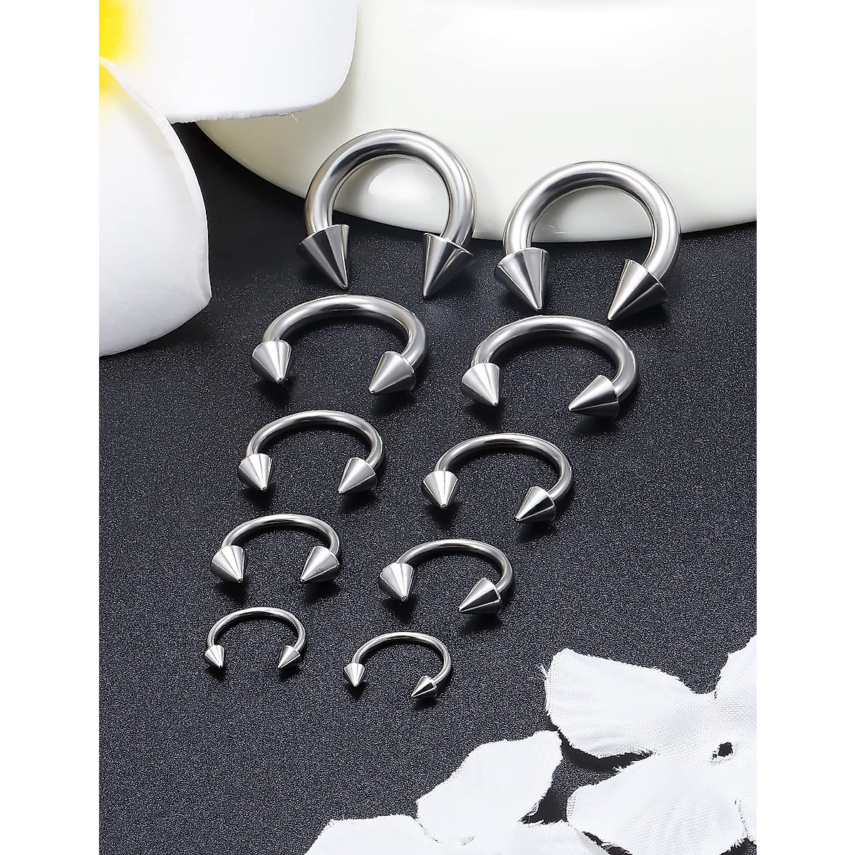 Ocptiy 6G 8G 12G 14G 16G Ear Earrings Gauges Septum Nose Plugs Tunnels Stretching Kit Surgical Stainless Steel Large Big Wide Septum Eyebrow Lip Belly Ring Cartilage Helix Tragus Earring Piercing Kit
