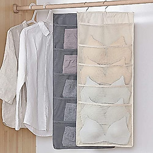 ST-BEST-P Bra and Underwear Hanging Storage Organizer Mesh Pockets Dual Sided Wall Shelves Space Saver Bag Sock Underpants Drawer Closet Clothes Rack (Beige:(6+18 Pockets))