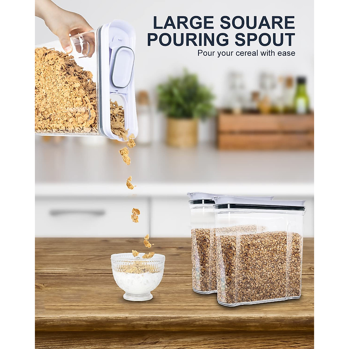 FreshKeeper Cereal Containers Storage Set, Airtight Food Storage Container with Lid 4L/135.2oz,4PCS BPA-FREE Plastic Pantry Organization Canisters for Rice Cereal Flour Sugar Dry Food in Kitchen