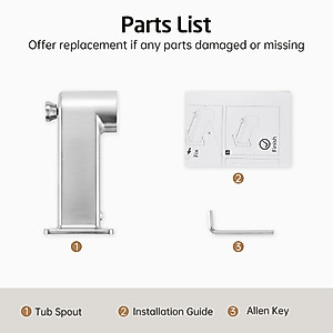 All Metal Construction (Inside and Out) Bath Tub Faucet Replacement, KES 5-3/8 Inch Bathtub Spout with Diverter, Shower Slip-on Tub Faucet Fits 1/2 Inch Copper Pipe, Brushed Nickel, PTSN300-BN