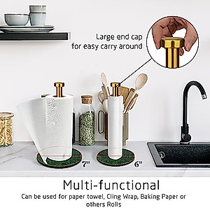 HESHIBI Paper Towel Holder Countertop with 7" Weighted Green Marble Base - Retro Free Standing Paper Roll Holder, Brushed Gold Stainless Steel Stand Paper Towel Holder for Kitchen and Bathroom