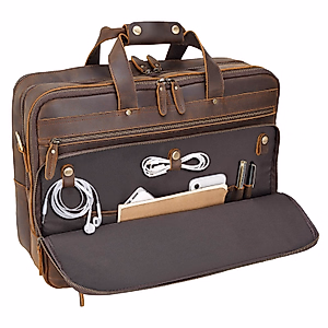 Polare X-Large 18" Full Grain Leather Briefcase For Men Business Travel Case Messenger Bag Fits 17.3" Laptop (Brown)