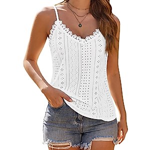 HOTOUCH White Camisoles for Women Spaghetti Strap Tank Top V Neck Cami Womens Sleeveless Blouses White XL