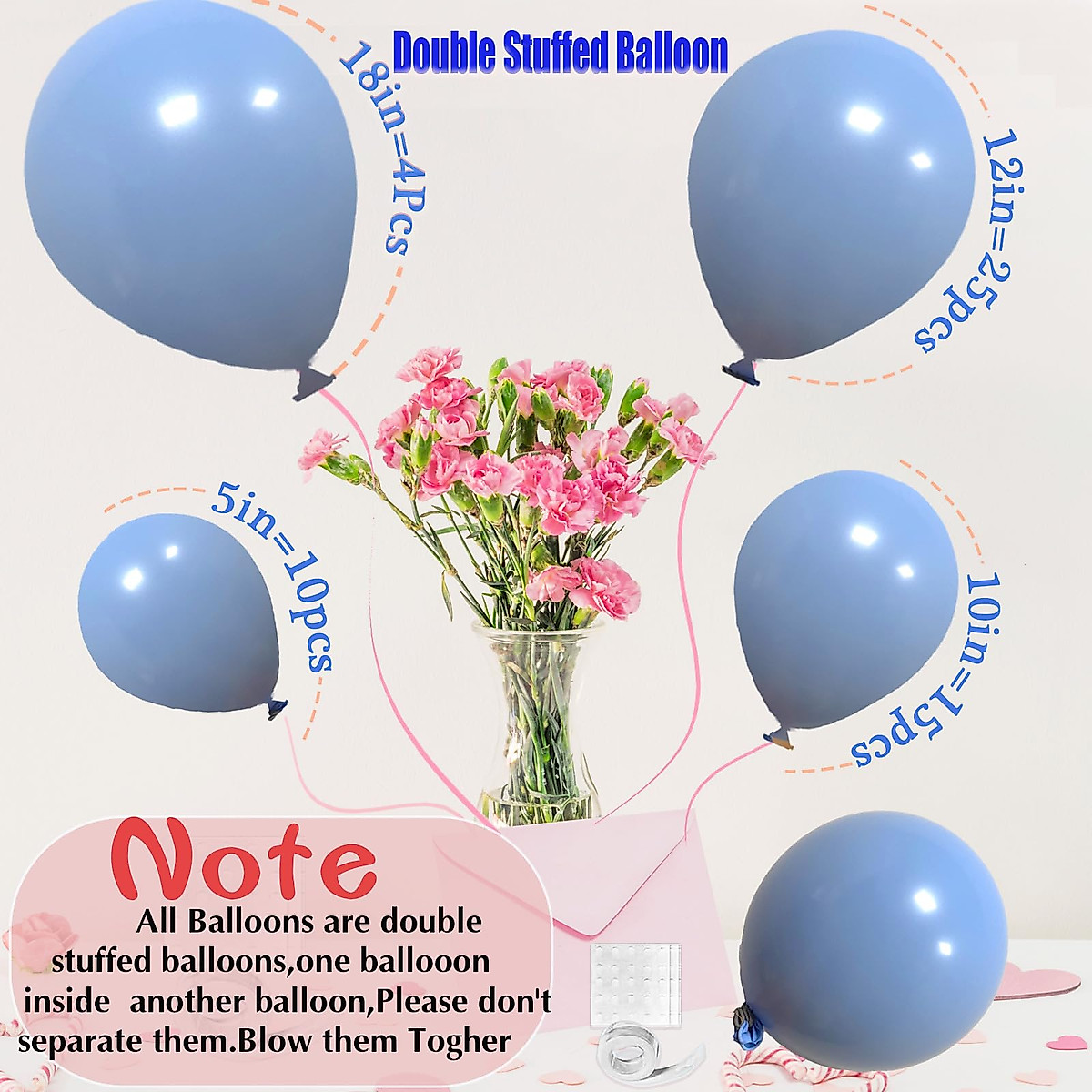 Dusty Blue Balloon Arch Garland, Double Stuffed Pastel Blue Balloons Different Sizes, 18 12 10 5 Inch Blue Balloons for Birthday,Baby Shower,Gender Reveal Party,Boho Decoration,Christening,Graduation