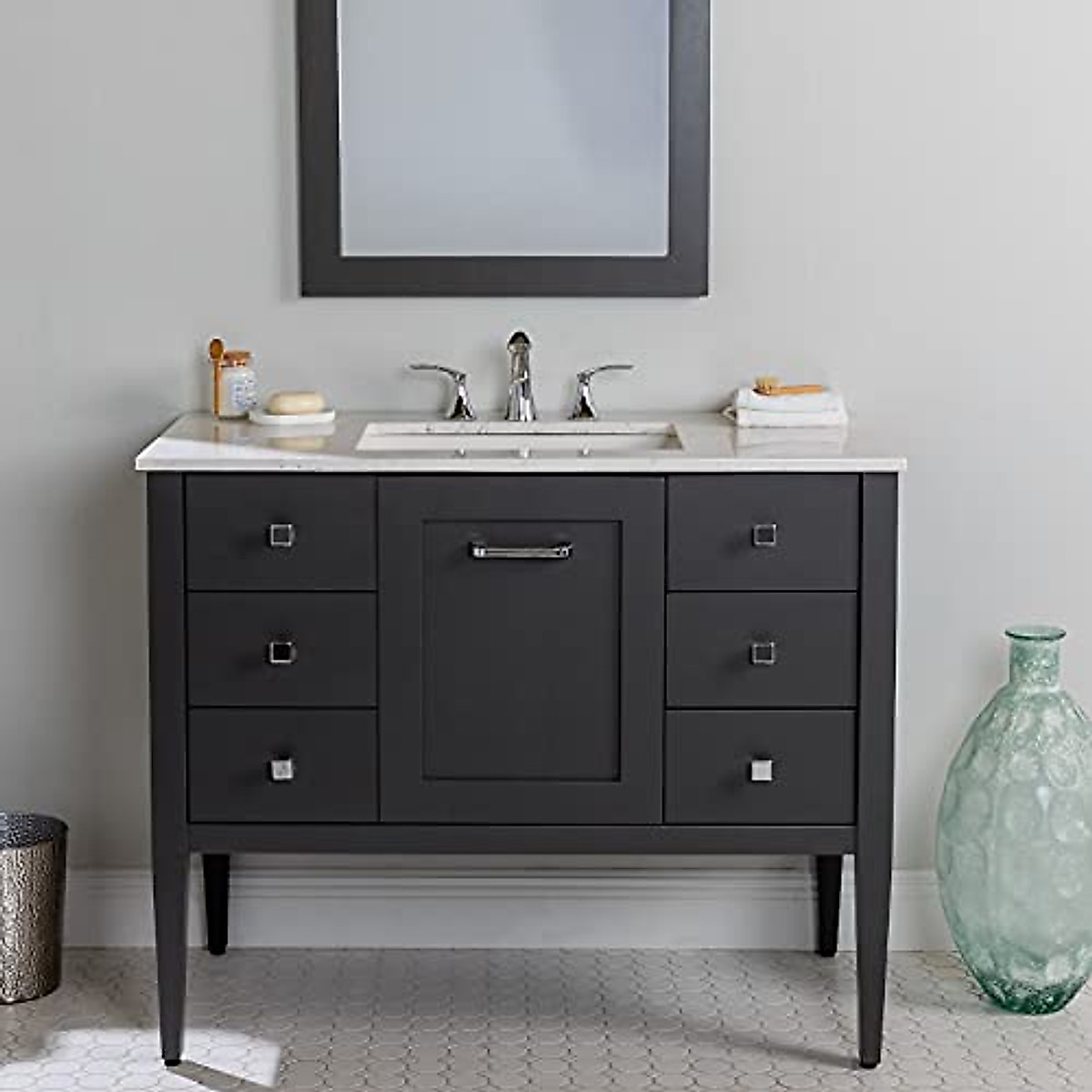 Spring Mill Cabinets Fordwin Bathroom Vanity with 1-Door Cabinet, 6 Drawers, Countertop with Undermount Sink, 43" W x 22" D 35.1" H, Shale Gray/Pulsar Top