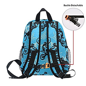 Glaphy Custom Kid's Name Backpack, Motocross Sports Motorcycle Vehicle Blue Toddler Backpack for Daycare Travel Personalized Name Preschool Bookbag for Boys Girls