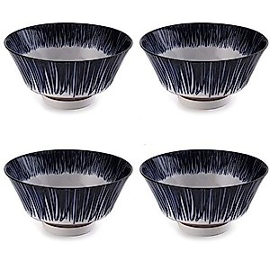 Hinomaru Collection Authentic Japanese Minoyaki Porcelain Handpainted Rice Bowl Tayo Multi Purpose Bowls Set 7.09 fl oz 5 inch W Set of 4 Rice Bowls Set (Tokusa)