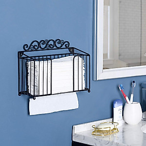 MyGift Black Metal Bathroom Paper Towel Holder with Scrollwork Design, Trifold Z-Fold Dispenser, Wall Mounted Commercial Folded Disposable Paper Towel Rack