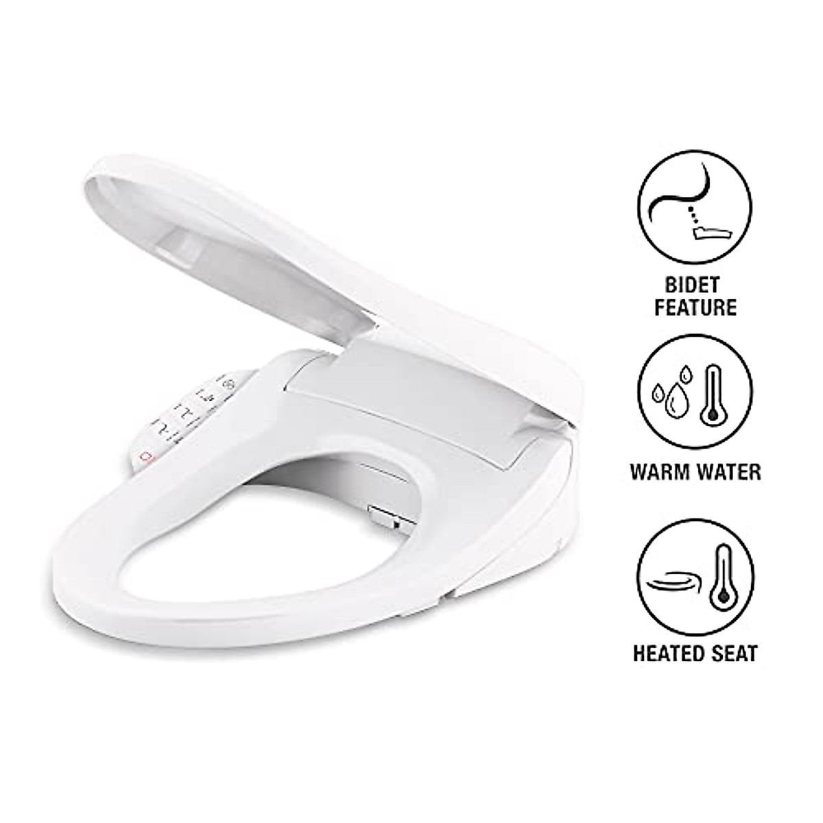 KOHLER 8298-0 PureWash E590 Elongated Bidet Toilet Seat, Heated Bidet, Bidets for Existing Toilets, Nightlight, Self-Cleaning Nozzle, Biscuit