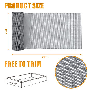 BAKHUK Grip Shelf Liner, 2 Rolls of Non-Adhesive 12 Inch x 25 Feet Cabinet Liner Durable Organization Liners for Kitchen Cabinets Drawers Cupboards Bathroom Storage Shelves (Gray)
