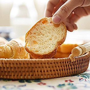 DECRAFTS Round Rattan Tray Woven Bread Basket with Handles Small Cracker Tray for Serving Dinner Parties Coffee Table Tea (Natural 11 inches Diameter)