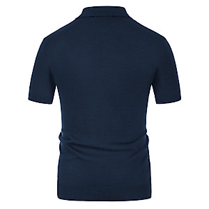 PJ PAUL JONES Men's Knitted Muscle Bowling T Shirts Stretch Short Sleeve Workout Tee Casual Slim Fit Polo Shirt Navy Blue 2XL