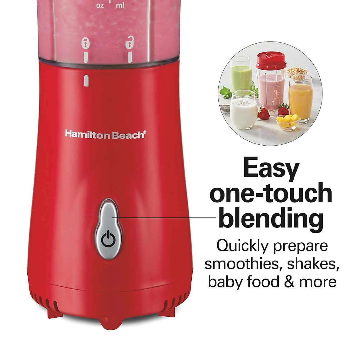Hamilton Beach Portable Blender for Shakes and Smoothies with 14 Oz BPA Free Travel Cup and Lid, Durable Stainless Steel Blades for Powerful Blending Performance, Red (51101RV)