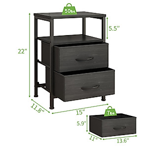 ZIWEI STAR Night Stand Set 2, Nightstands End Tables with Fabric Storage Drawer and Open Wood Shelf, Sidetables for Bedroom, Small Bedside Furniture, Dorm, Easy Assembly, Black