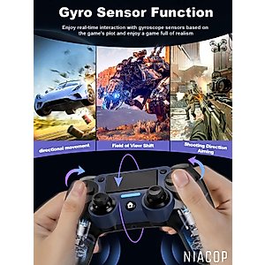 Niacop P4 Controller, play-station 4 controller with Macro Programming Function, Dual Vibration, Turbo 3-level adjustable, 3.5MM headphone jack etc., [2023 Latest Upgrade]