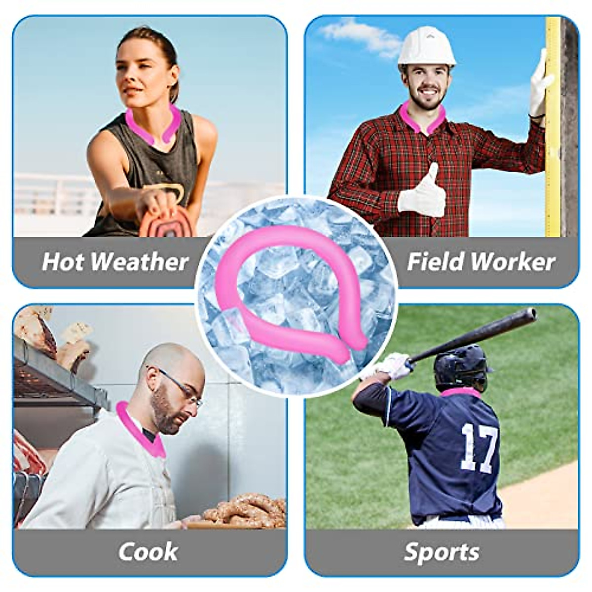 Maginno Neck Cooler, Wearable Cooling Tube Cool Neck Wraps for Extremely Hot Weather & Summer Heat, Hands Free Cold Ice Pack Gel for Outdoor Workers, Sports, Relief for Hot Flashes or Fever (Pink)