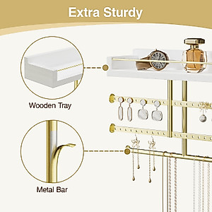 Josmimic Adhesive Wall Jewelry Organizer: 9" Holder for Hanging Necklace, Earring, Bracelet, Gold and White