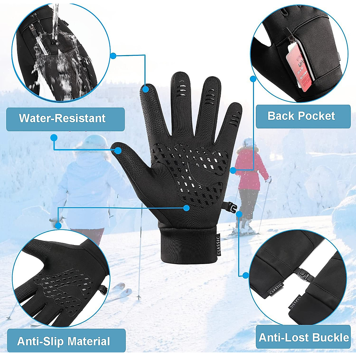 Weitars Winter Gloves Waterproof Thermal Sport Glove for Men and Women for Running Cycling Driving Hiking, Snug Fit Warm Glove for Work (M)