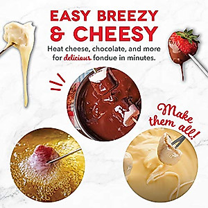 Dash Deluxe Stainless Steel Fondue Maker with Temperature Control, Fondue Forks, Cups, and Rack, with Recipe Guide Included, 3-Quart, Non-Stick – Grey