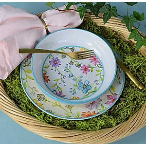 Euro Ceramica Charlotte Collection Pasta Bowls Set of 4 Service for 4, Watercolor Floral Design in Multicolor White Pink