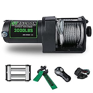 STIMULATER 3000lb ATV/UTV Winch,Electric Winch 12V,Winch with Steel Cable,Steel Wire Winch with Wireless Remote and Wired Remote,with Hawse Fairlead,IP67 Waterproof,Suitable for Most ATVs and UTVs