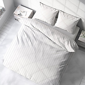 Kotton Culture 1000 Thread Count Striped Duvet Cover - California King 3 Piece Duvet Set 100% Egyptian Cotton Breathable All Season with Zipper & Corner Ties Soft Comforter Cover - White