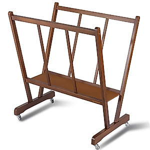 Falling in Art Large Wooden Print Rack, Art Drying and Display Rack with Rolling Casters, Storage Rack for Canvas, Prints, Panels, Posters, Shows and Art Exhibitions, Brown