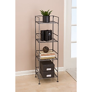 Seville Classics Iron Slat Tower Shelving, 4-Tier (Pewter)
