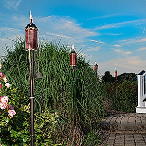 Backyadda Bamboo Tiki Torches for Outside with Extra-Large (16oz) Metal Canisters and Fiberglass Wicks for Longer Lasting Burn. Stands 59" Tall. Multiple Styles Available. (Burnt Sienna, 6 Pack)