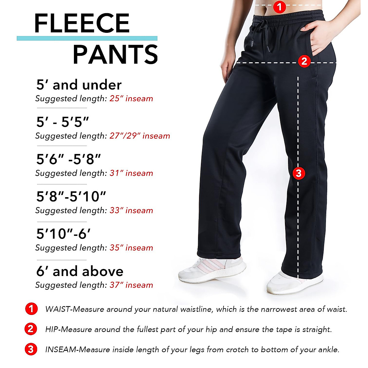 Yogipace Extra Tall Women's Water Resistant Thermal Fleece Pants Winter Lounge Running Sweatpants with Pockets,37",Black,M