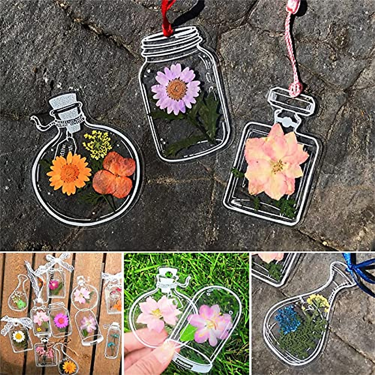 Gzwccvsn Transparent Dried Flower Bookmarks Kit - Homemade Pressed Bookmarks, DIY Bookmark Craft, Glassware Stickers, Page Clips Herbarium (Bookmarks 01/30pcs)