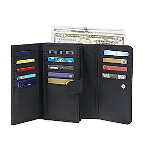 Fanna Small Compact Wallet for Women, Large Capacity Multi Card Clutch Organizer with Zipper Pocket (Black)