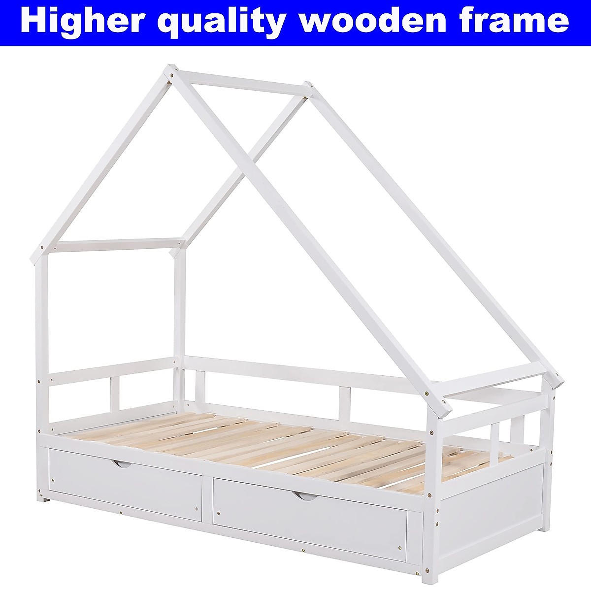 LEEKOUS STERXONE Best Wooden Daybed with Trundle Bed and Two Storage Drawers, Elegant Daybed Frame Can be Extendable from Twin to King Size, Kids House Bed Sofa Bed for Living Room Bedroom (White)