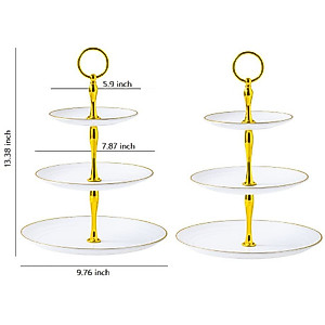 5 Pcs White & Gold Cupcake Stand Set, Plastic Dessert Table Display Set, Tiered Cupcake Holder Candy Fruit Plate Decoration for Wedding Birthday Party Celebration