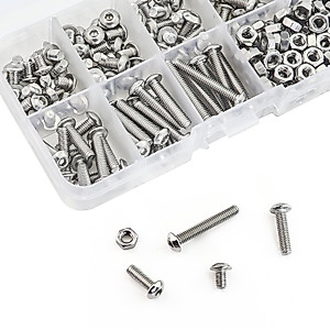 Sutemribor 240 Pieces M4 Stainless Steel Button Head Hex Socket Head Cap Bolts Screws Nuts Assortment Kit + Wrench