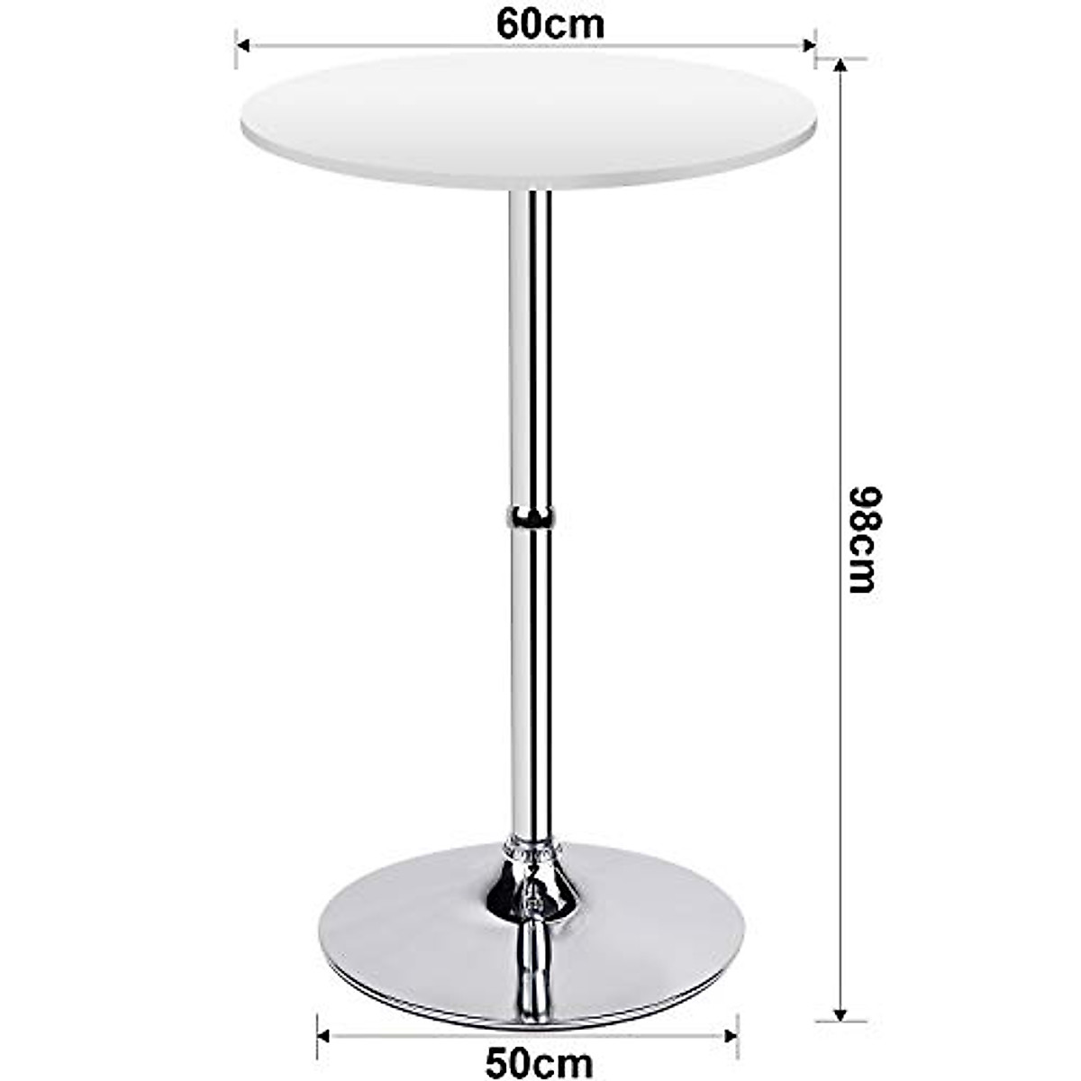 Leopard MDF Round Top Not Adjustable (41 INCHES Height) Bar Table, Pub Table with Silver Leg and Base (White)