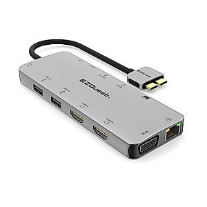 EZQuest USB C Hub 13 in 2 with 2 HDMI 4K, VGA, 1GBS Ethernet, 2USB A 3.0 Ports, 2 USB A 2.0 Ports, SD/Mico SD and Audio Port for Work and Travel - for MacBook Pro & Air
