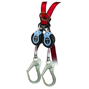 FallTech 82706TB3 DuraTech 6' Compact Web SRL - Twin 6' Compact Web SRD, Carabiner with Alignment Clip, and Steel Rebar Hook leg-end Connectors, Twin 6', Blue/Black