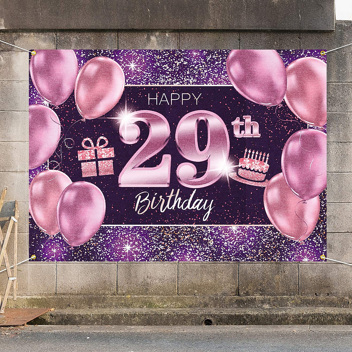 PAKBOOM Happy 29th Birthday Banner Backdrop - 29 Birthday Party Decorations Supplies for Women - Pink Purple Gold 4 x 6ft