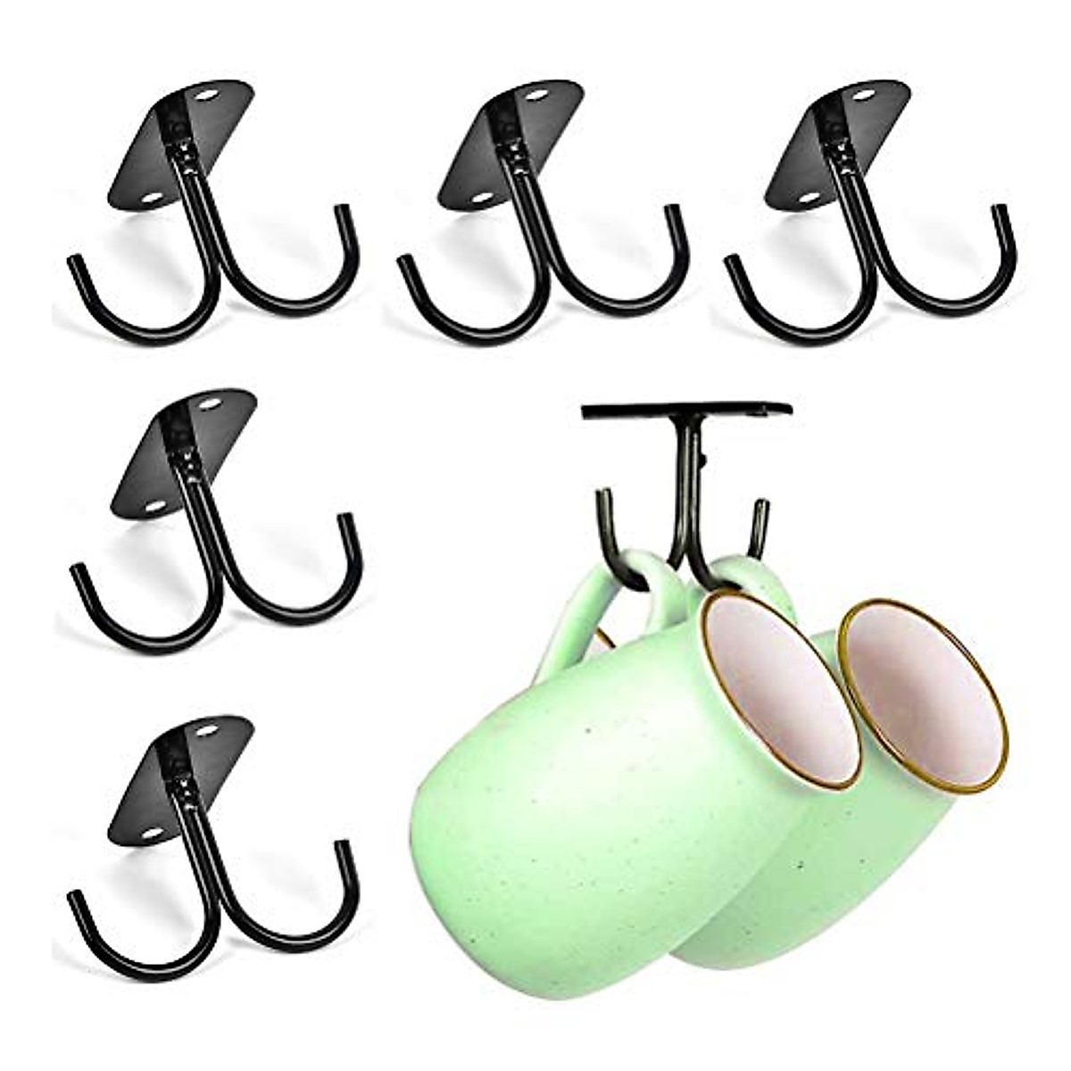 TIMESETL 6 Pack Mug Holder, Rustic Under Cabinet Mug Organizer Rack Cup Shelf with 12 Hanging Hooks for Mugs, Coffee Cups, Beer Glass and Kitchen Utensils Display