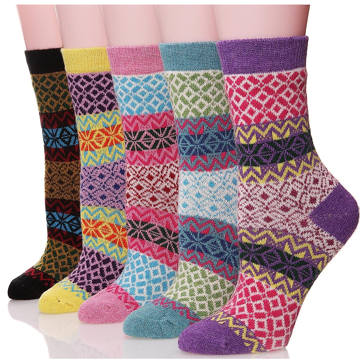 EBMORE Womens Wool Socks Thermal Hiking Winter Boot Warm Thick Cozy Crew Comfy Work Socks for Ladies 19 Pairs(Snowflake & Heart)