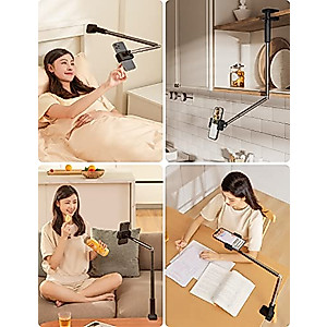 SupeDesk Extendable Cell Phone Stand, C-clamp, Lazy Phone Stand, for 3.5-6.7" Phone, Lying in Bed, Height Angle Adjustable, 360 Rotate, Aluminum Alloy, Lightweight, Black