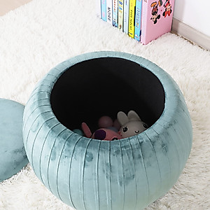 AFBKSS&BB Storage Stool, Child Velvet Storage Ottoman, Toddler Ottoman with Storage, Children Shoes Stool for Living Room(Green)