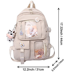 Dearsee Kawaii Backpack with Cute Pin Accessories Plush Pendant Kawaii Backpack Cute Aesthetic Backpack
